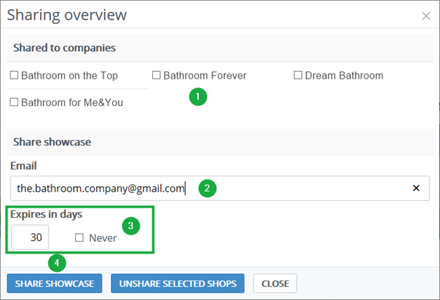 Inspire: Share, stop sharing or delete a showcase gallery – Innoplus